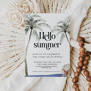 Editable Hello Summer Party Invitation Template, DIY Tropical ...