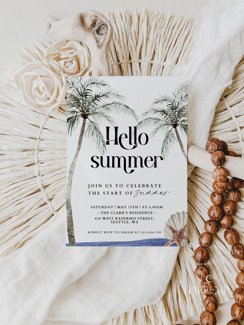 Editable Hello Summer Party Invitation Template, DIY Tropical ...