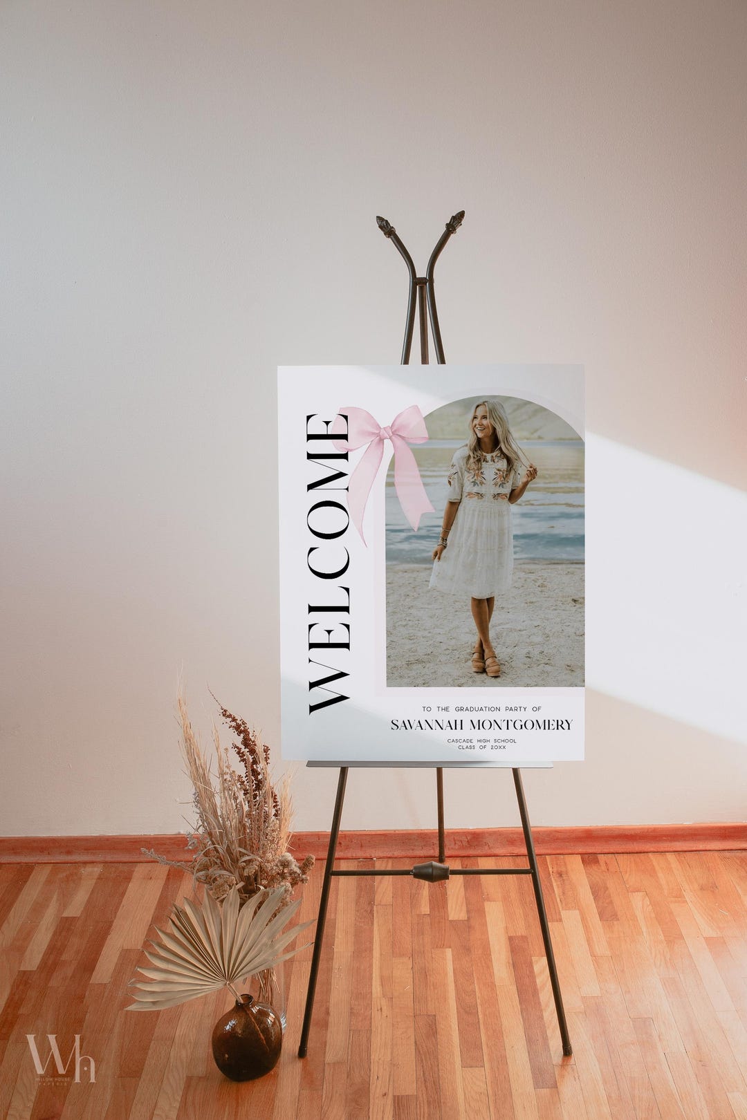 Blush Pink Coquette Graduation Welcome Sign, Printable Photo Graduate ...