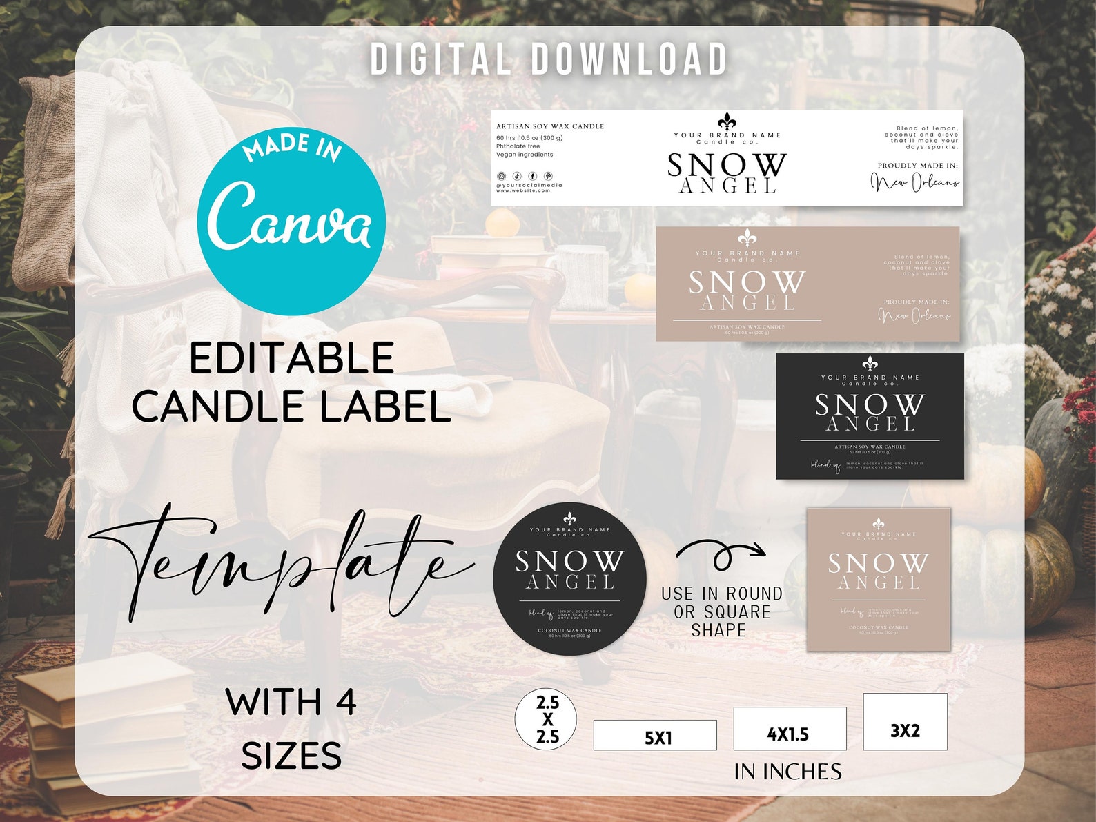 Fully Editable Thin Candle Label, Custom Canva Template, DIY Minimalist ...