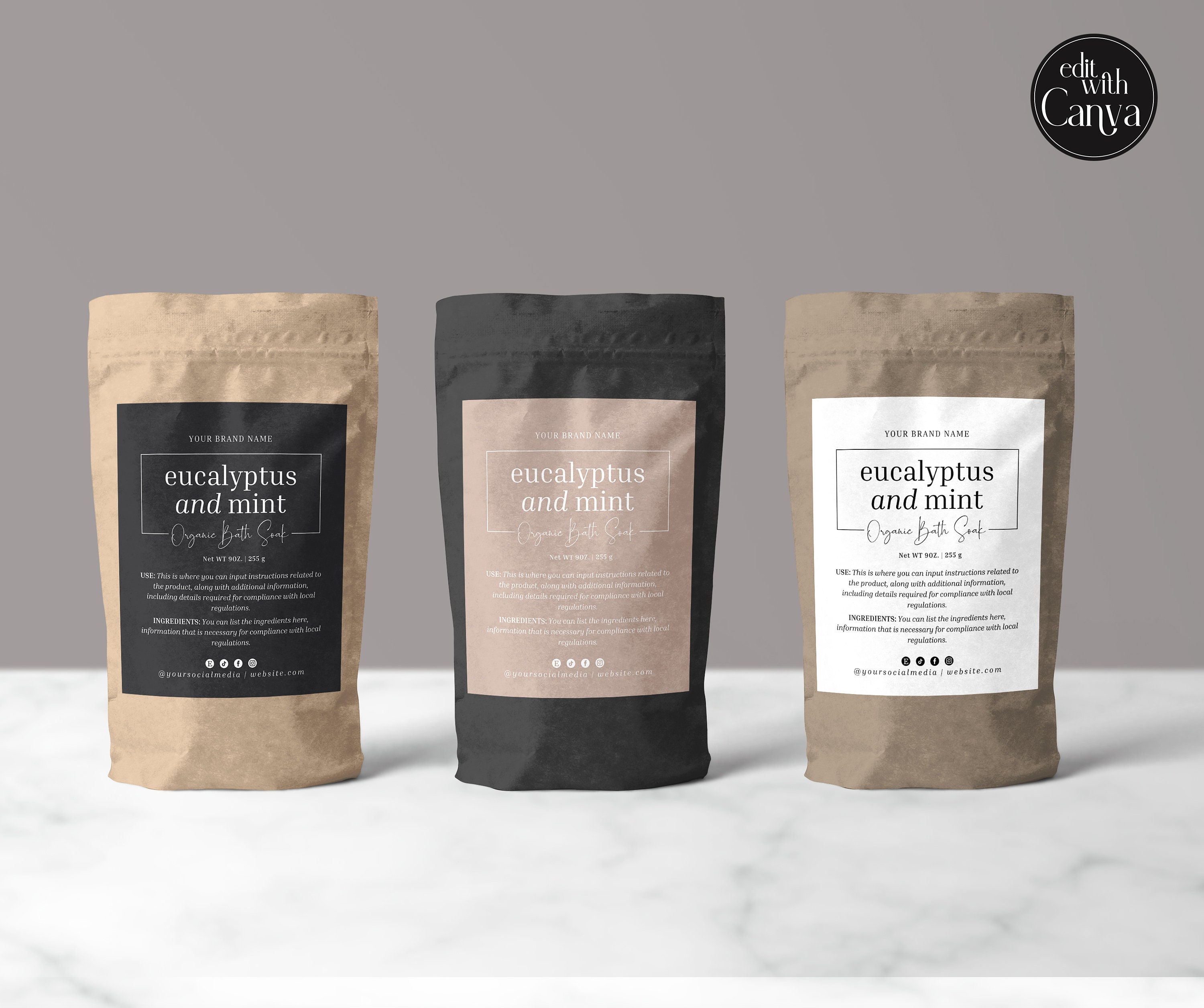 DIY Pouch Label Template, Editable Body Product Design, Tea Pouch ...