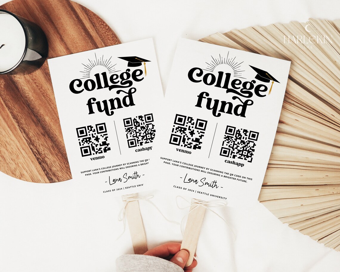 Editable College Fund Sign Template, DIY Grad Party QR Code Sign, Venmo ...