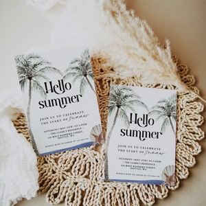 Editable Hello Summer Party Invitation Template, DIY Tropical ...