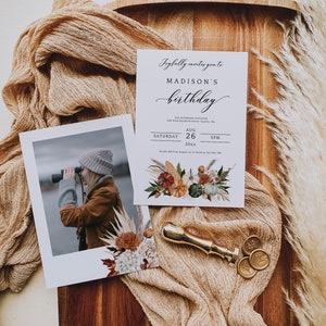 Editable Autumn Birthday Invitation, DIY Fall Adult Birthday Invite ...