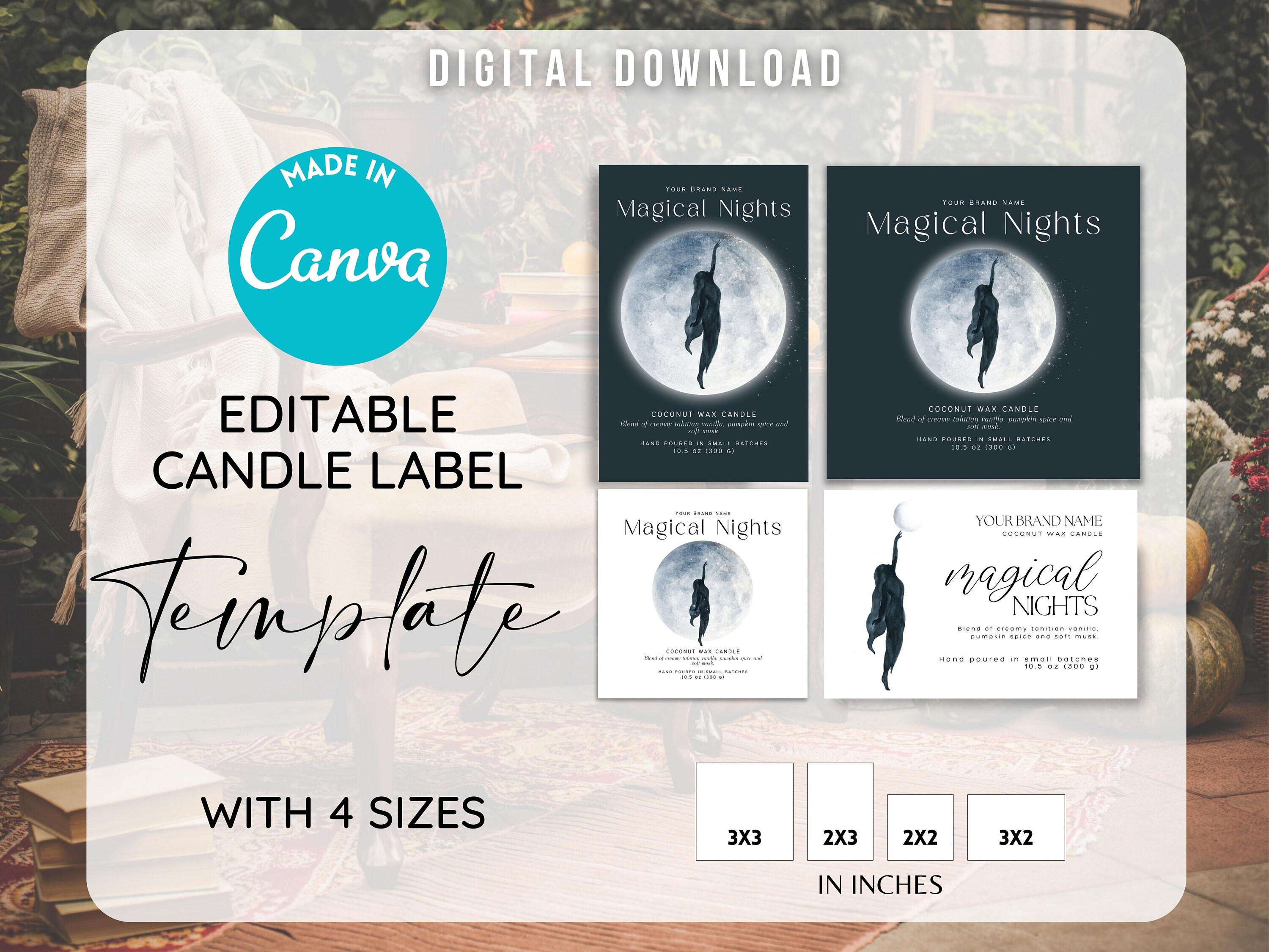 Editable Mystical Candle Label Set, Customizable Canva Template, DIY ...