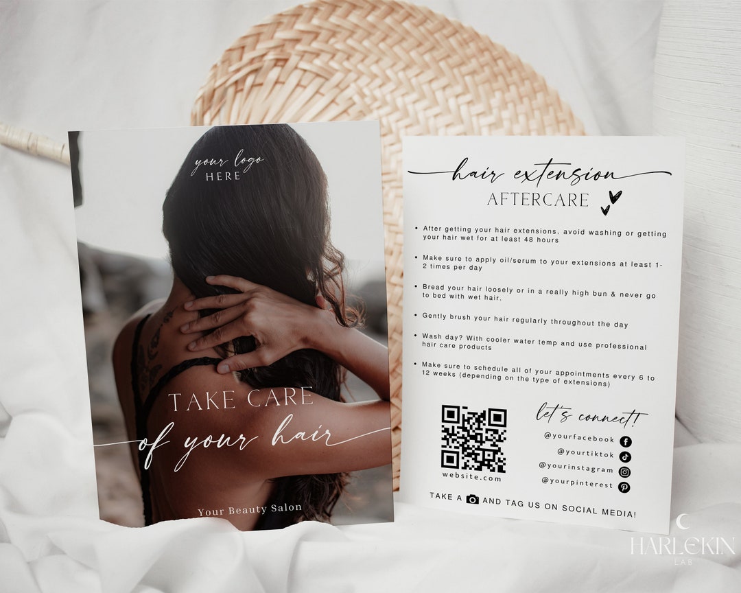 Hair Extensions Aftercare Card Template, Editable Minimalist Care Card ...