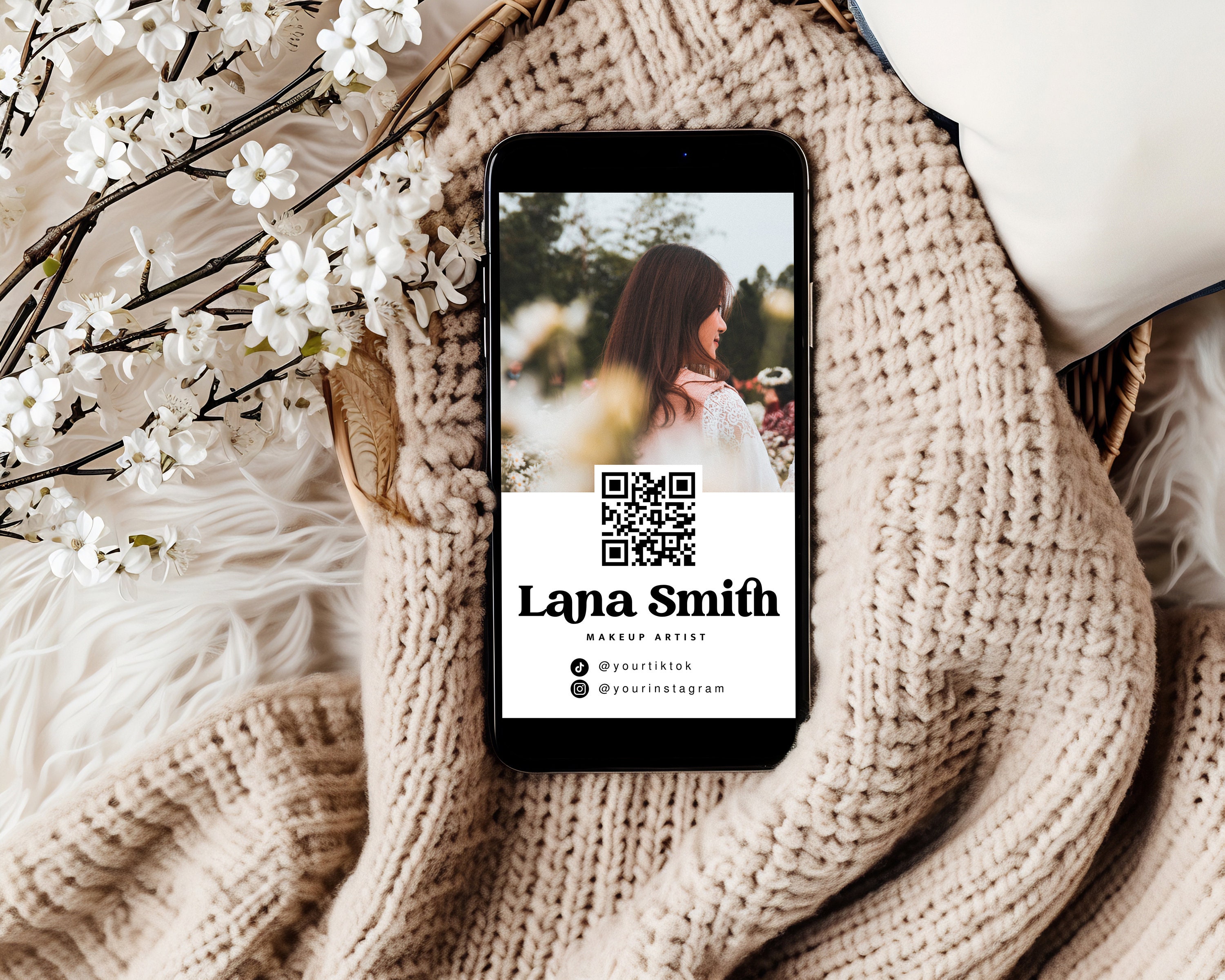 Printable Instagram Style Business Card With QR Code, Name Card, Instant Download, DIY Editable ...