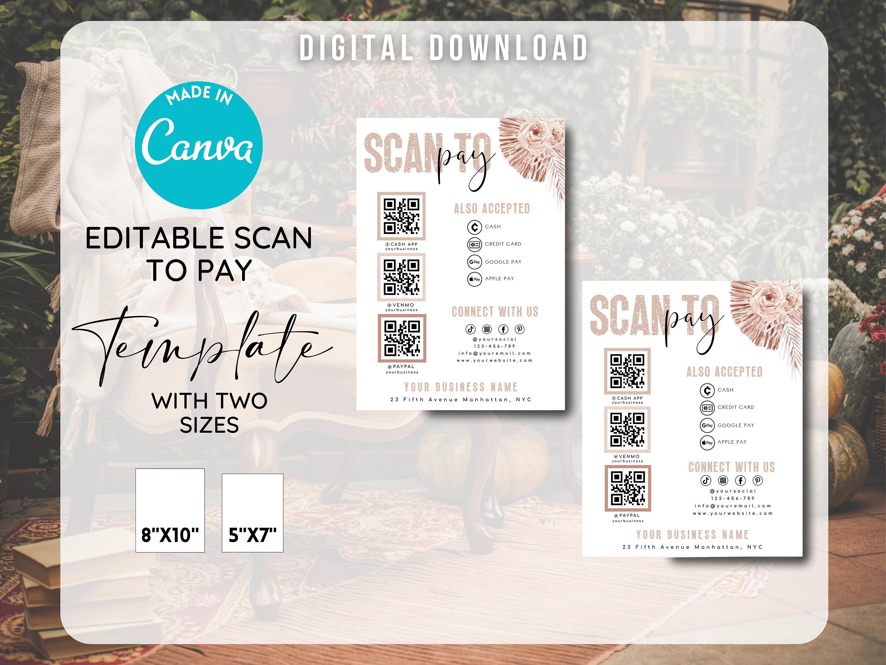 Editable QR Code Sign, Customizable Scan to Pay Sign, Cashapp Paypal ...