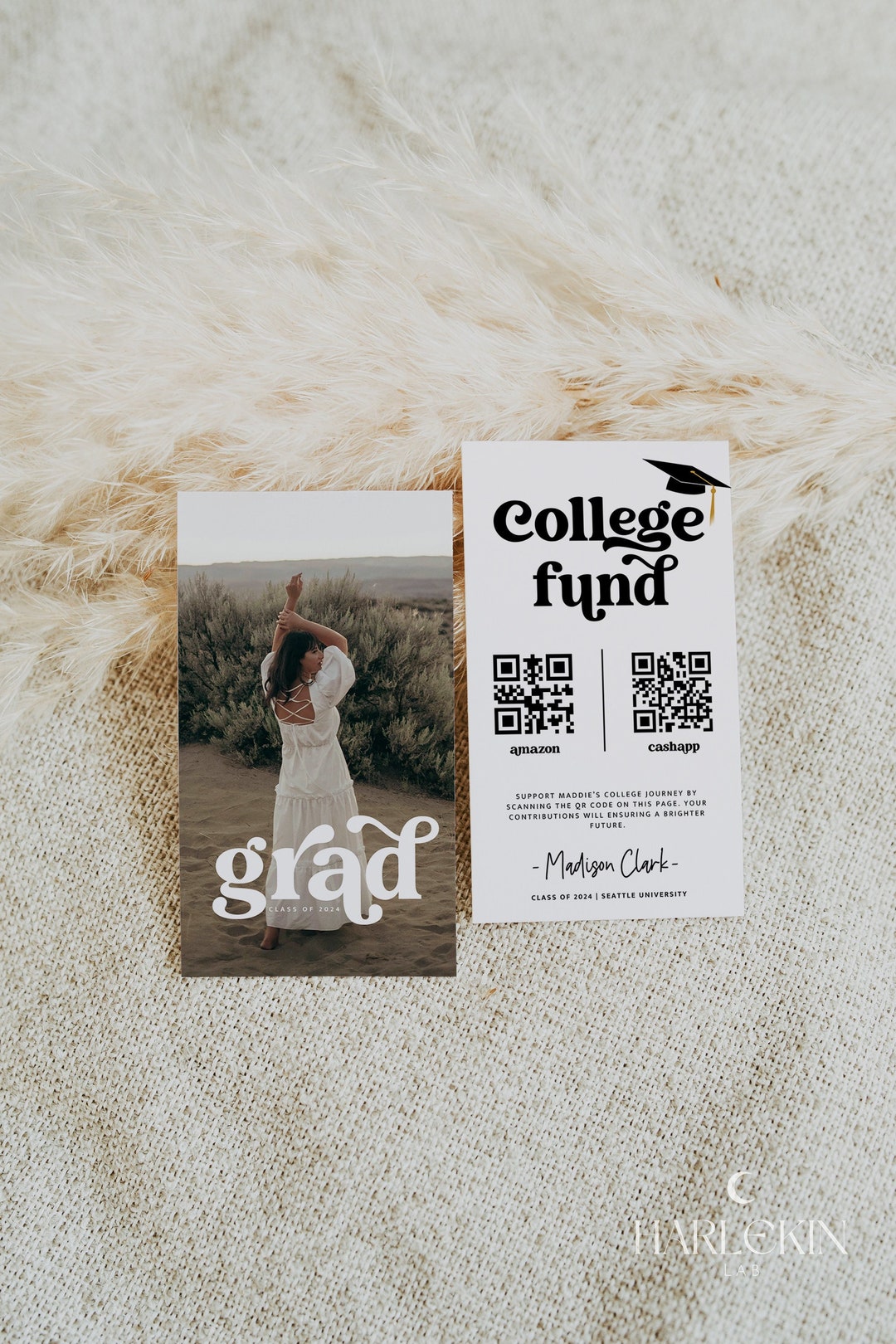 Editable Retro College Fund Card Template, DIY Photo Grad Party QR Code ...