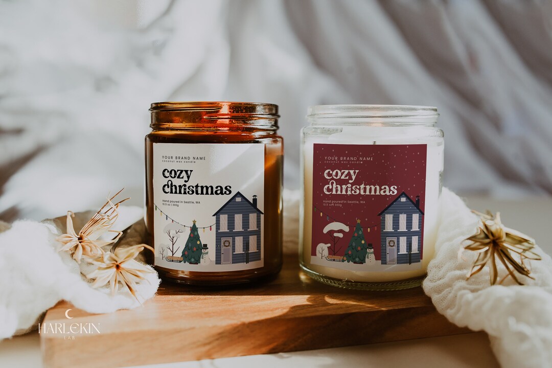 Editable Christmas Candle Label Set, Customizable Canva Template ...
