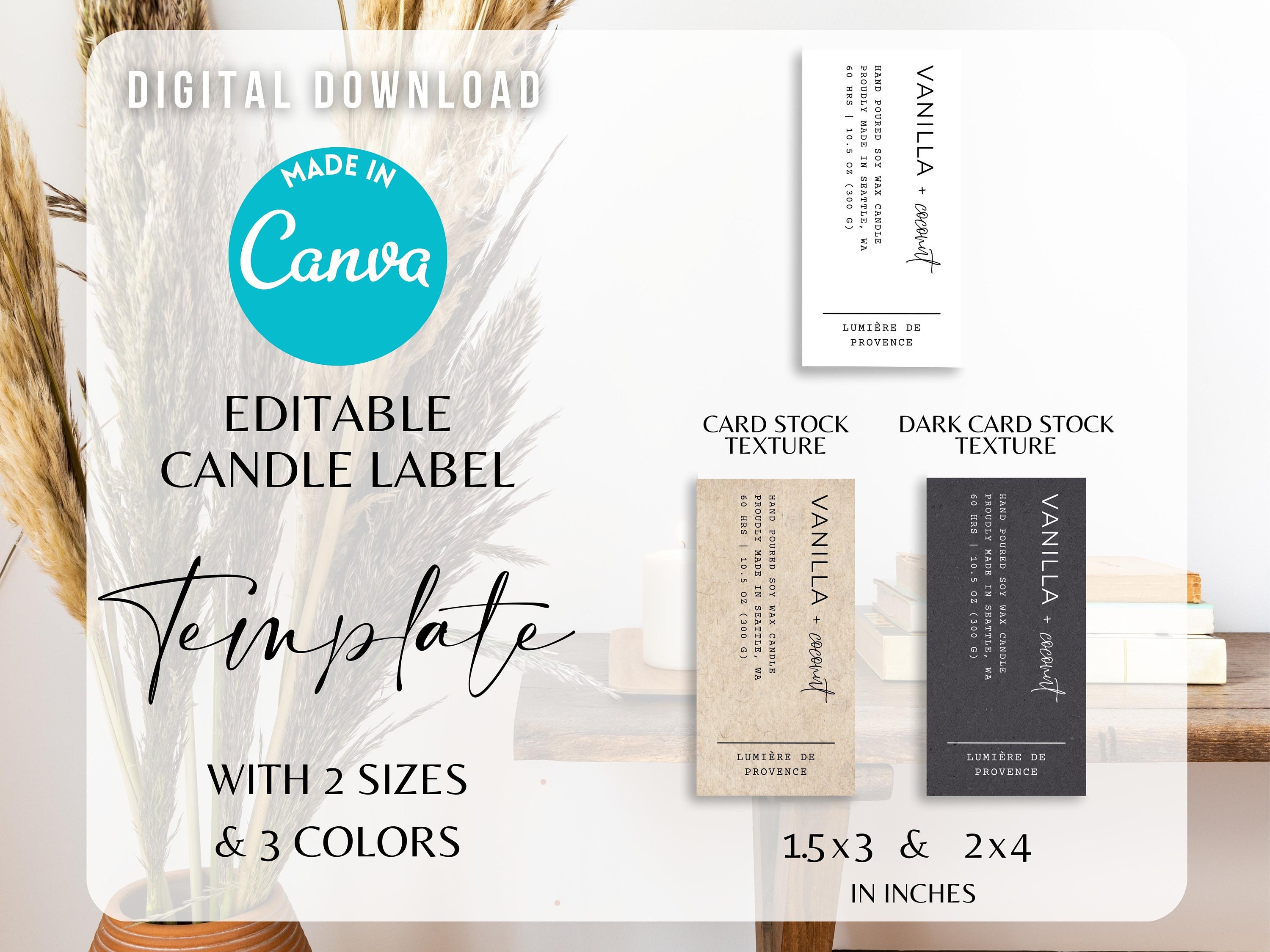 Fully Editable Thin Candle Label, Customizable Canva Template, DIY ...