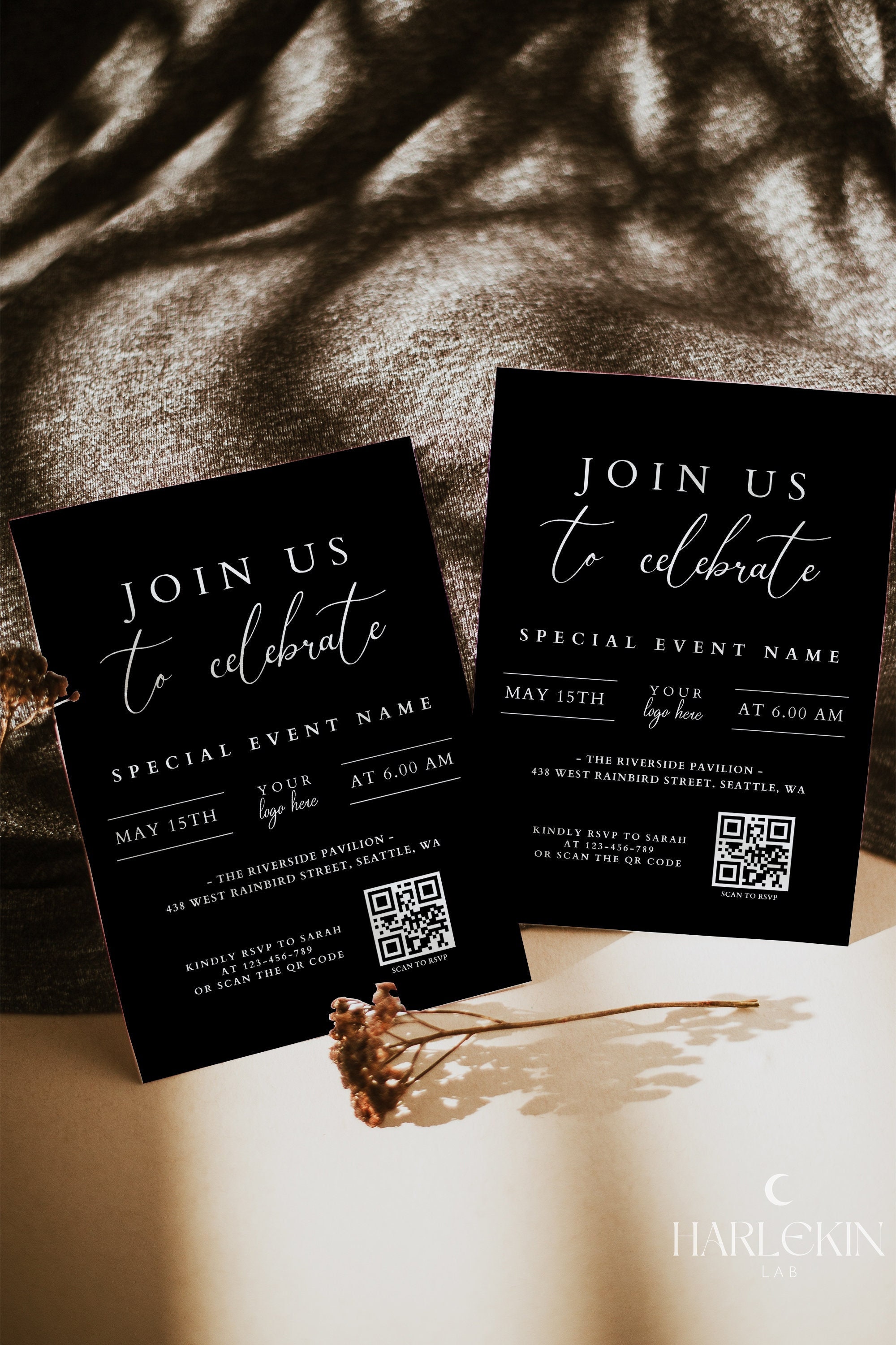 Modern Business Invitation Template, DIY Black QR Code Special Event ...
