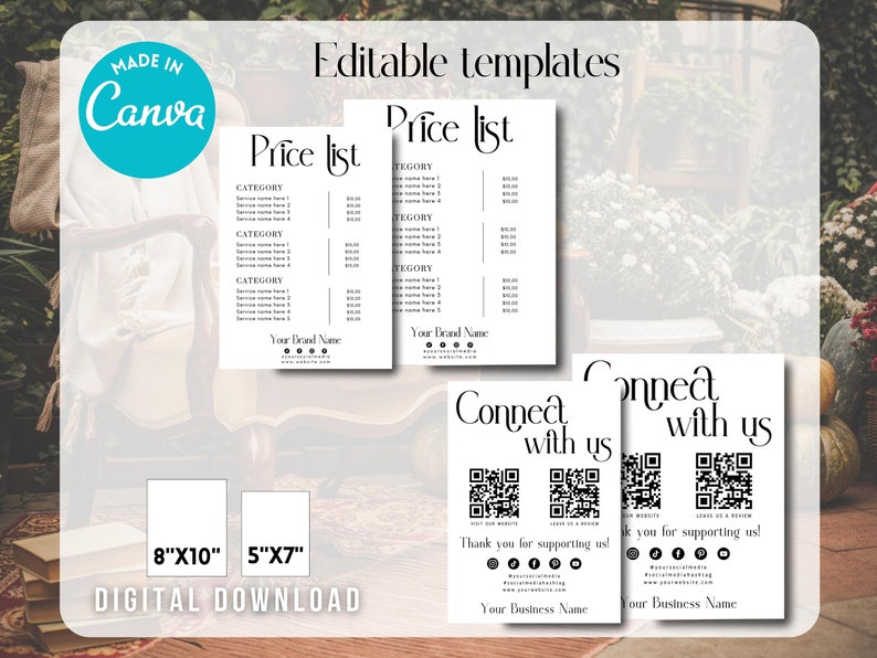 Editable Elegant Vendor Price List, DIY Connect With Us, Instant ...