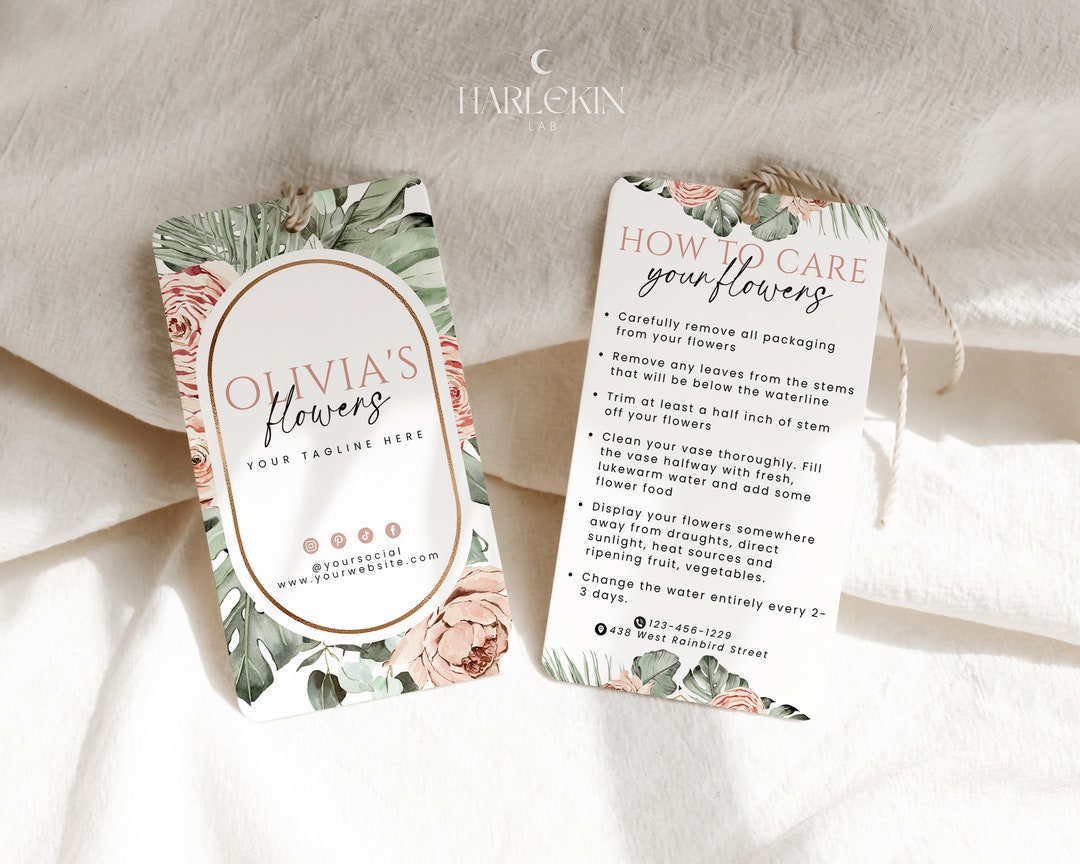 Editable Florist Hang Tag Template, Customizable Minimal Flowers Care ...