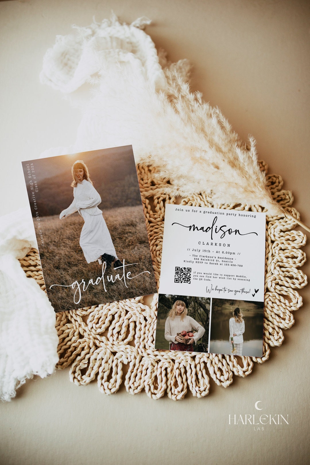 Editable QR Code Graduation Announcement Card, Trendy Senior ...