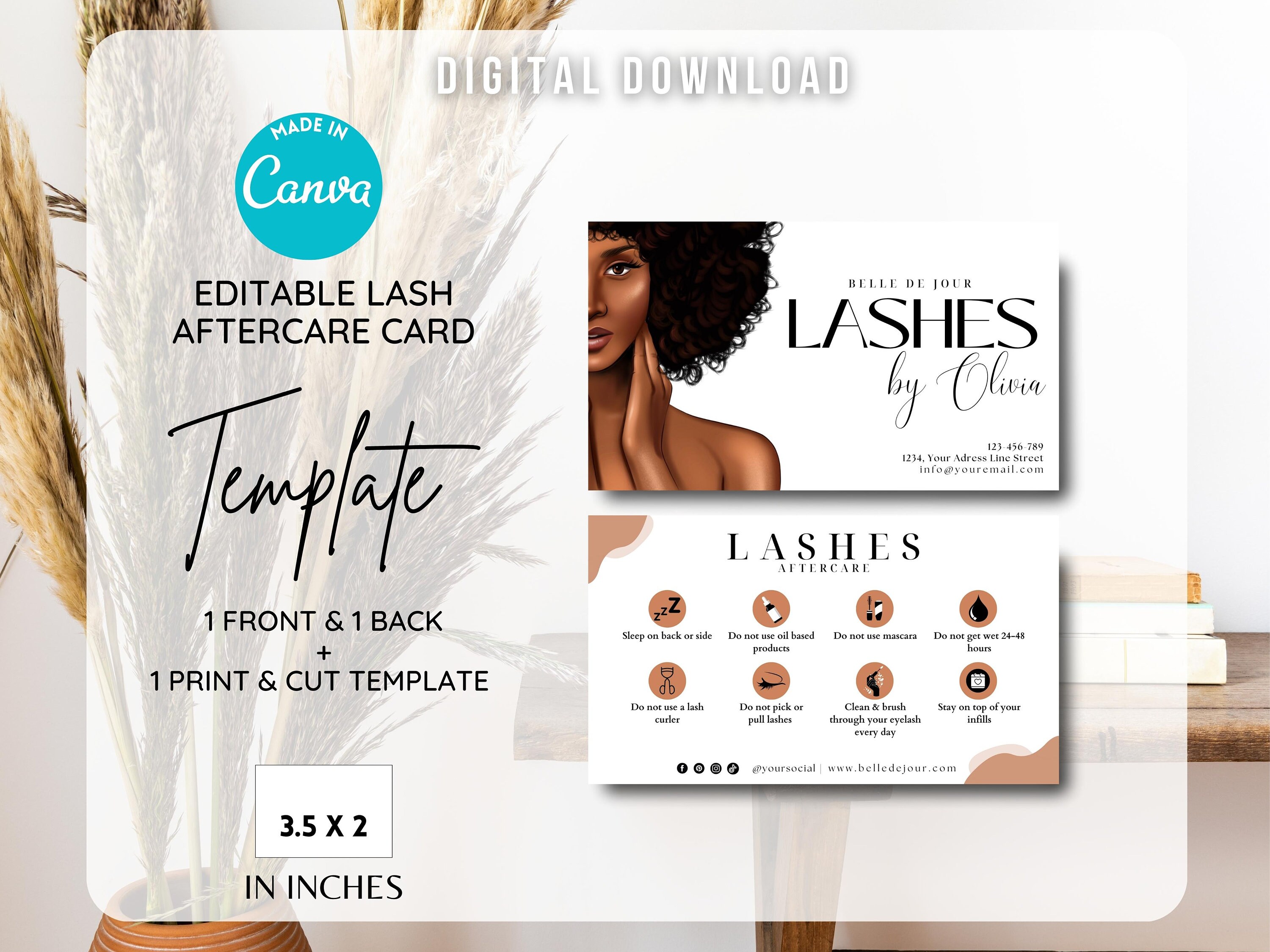 Editable Lash Aftercare Card, DIY Lash Extension Card, Eyelash Care ...