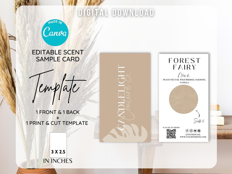 Candle Scent Card Template Editable Business Tester Card Wax - Etsy