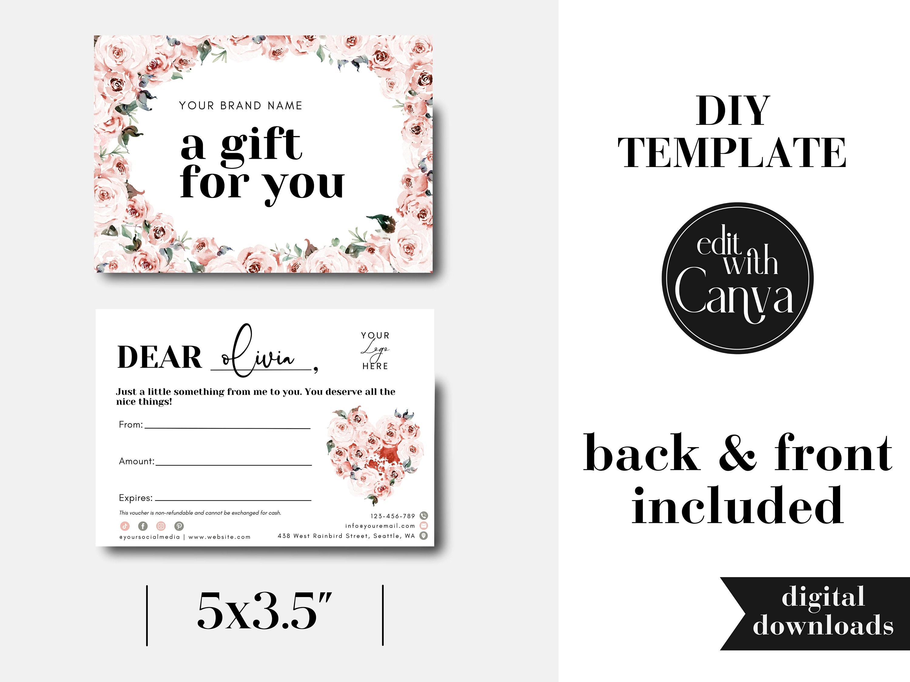 Editable Gift Voucher Certificate Canva Template, Customizable ...