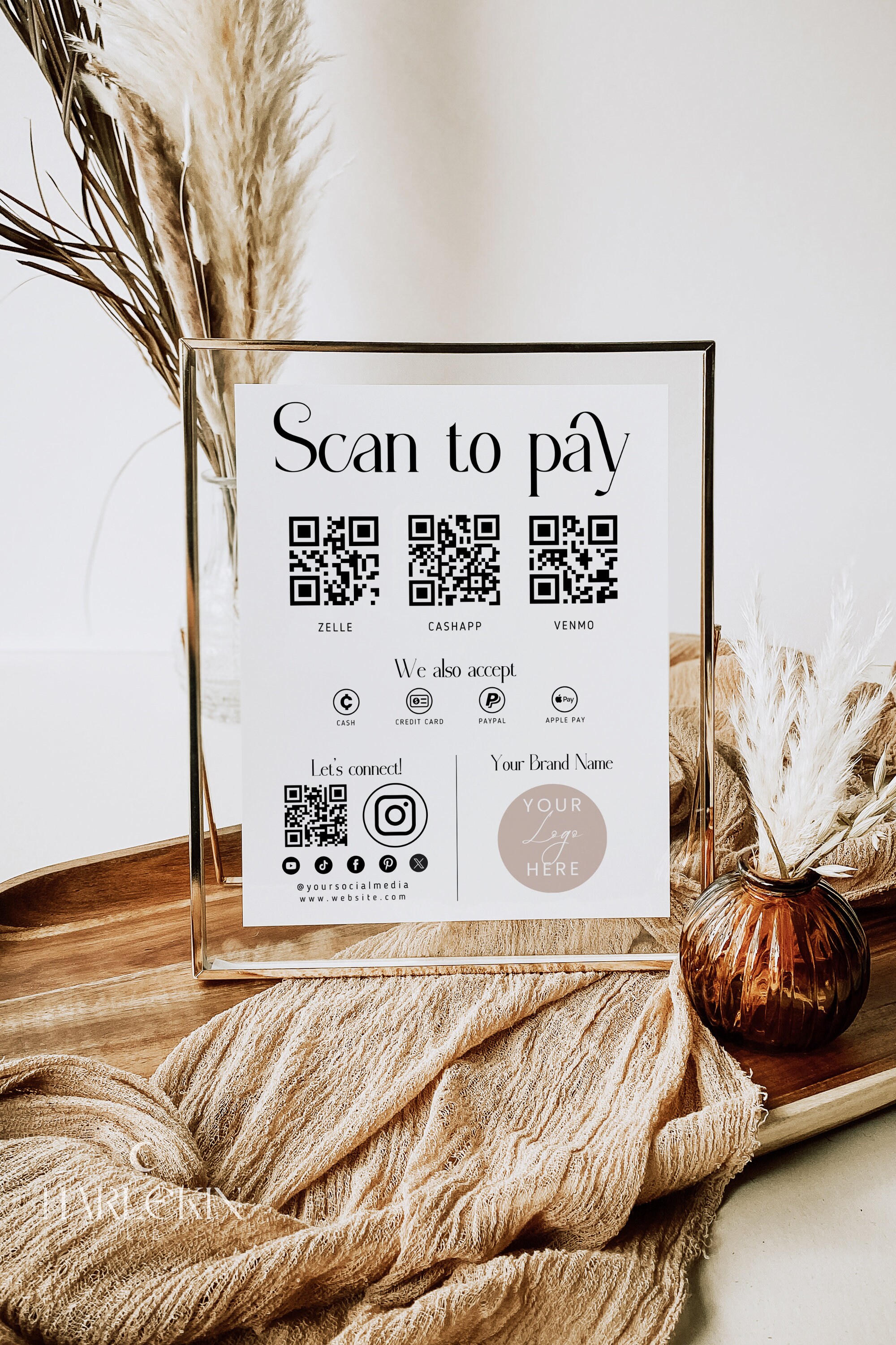 Editable Elegant Vendor Price List, DIY Scan to Pay Sign, Instant ...