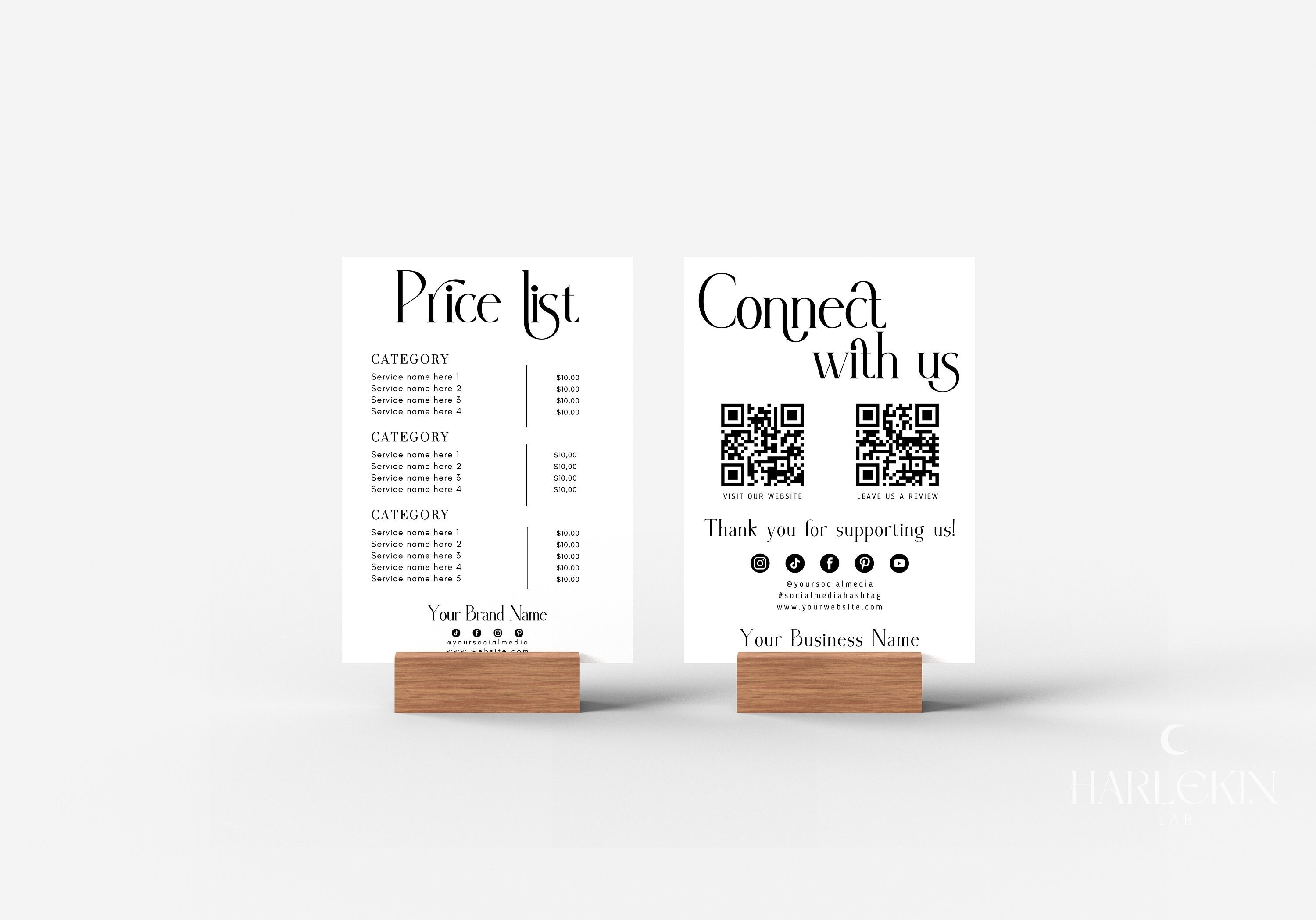 Editable Elegant Vendor Price List, DIY Connect With Us, Instant ...