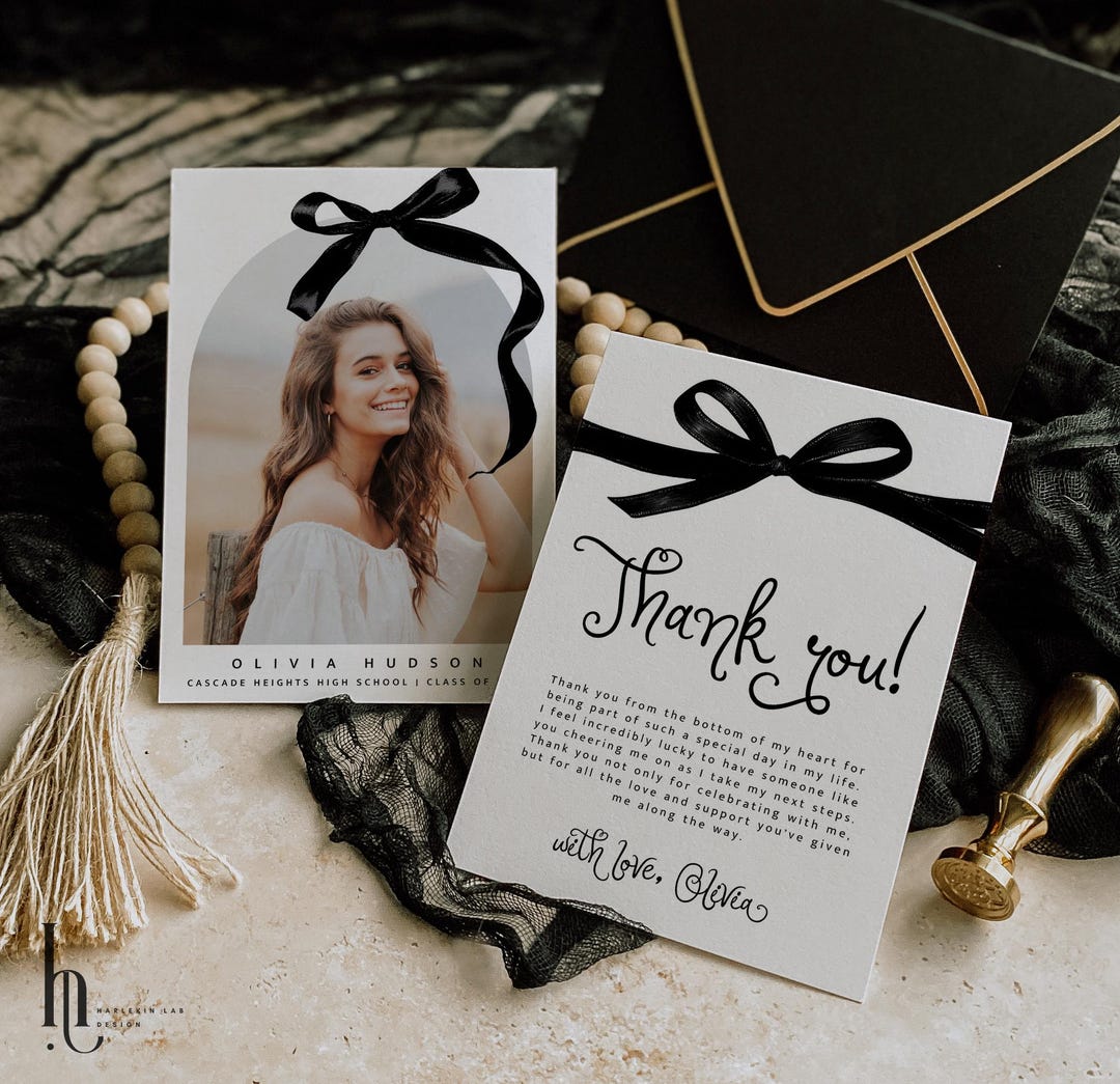 Modern Photo Graduation Thank You Card, High School College Graduation ...