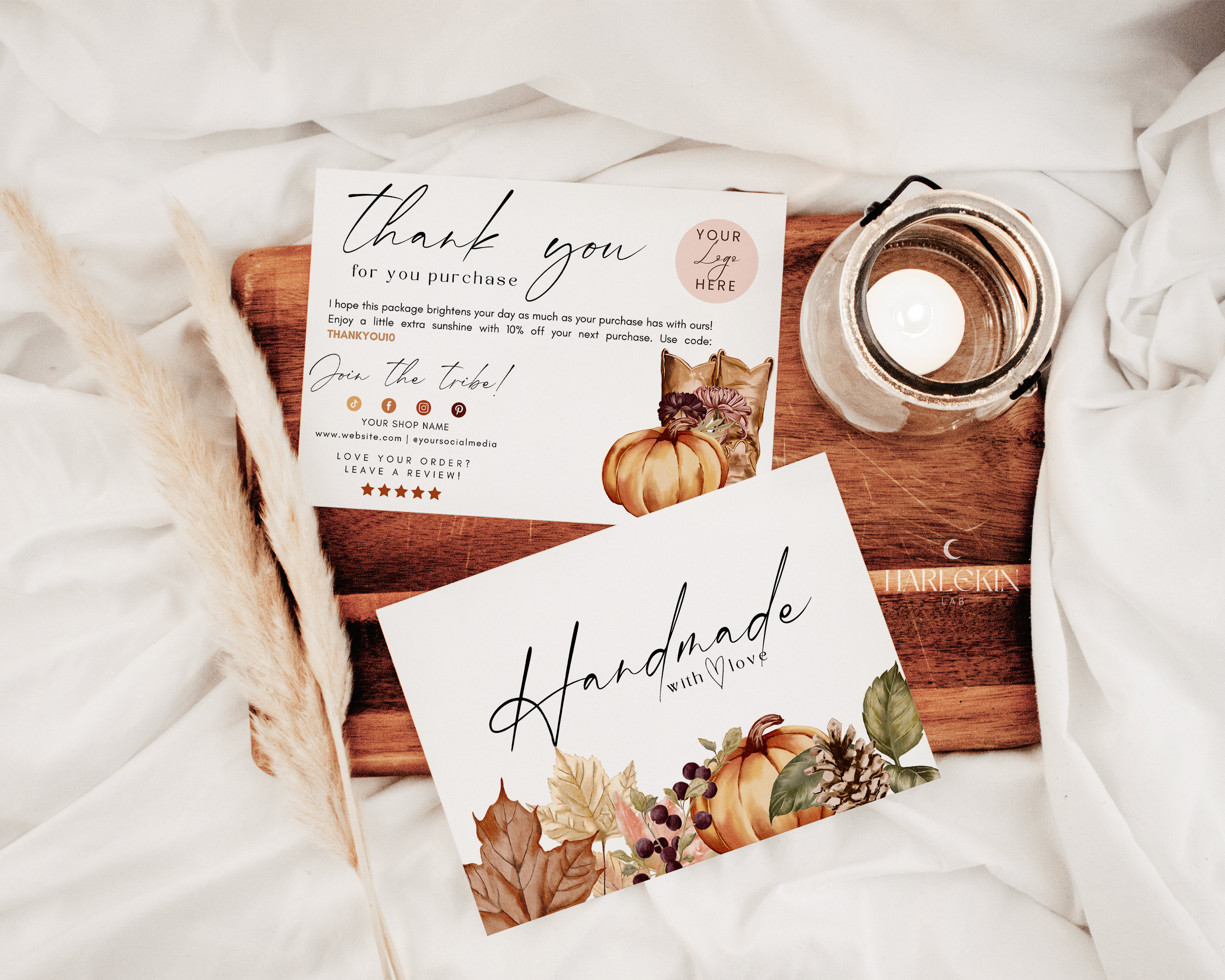 Editable Autumn Thank You Card, Customizable Fall Thanks Note, Modern ...