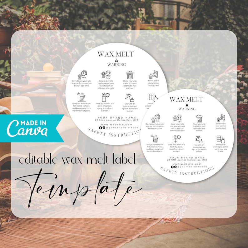 Editable Wax Melt Warning Label Template, DIY Burning Instruction ...