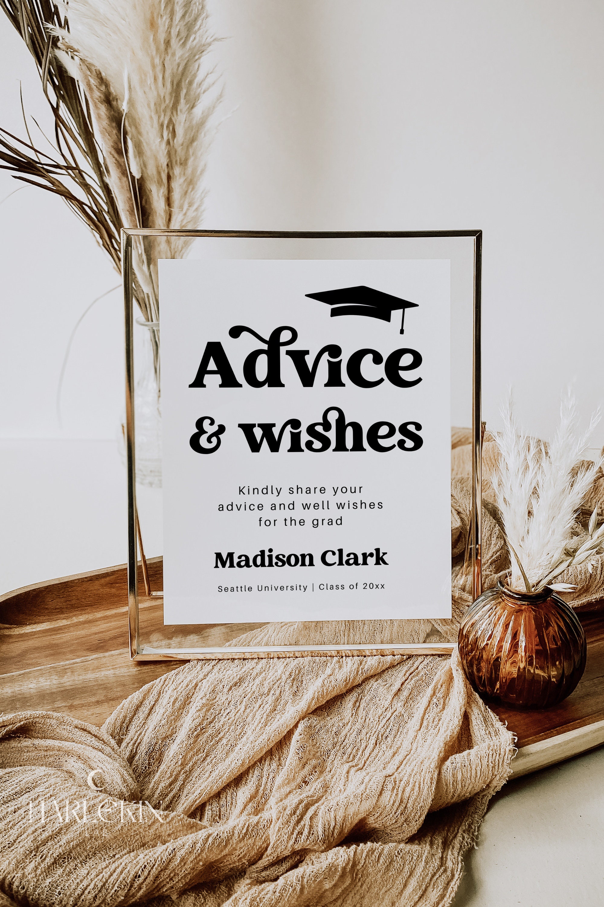 Editable Graduation Advice and Wishes Sign, Graduation Party Card ...