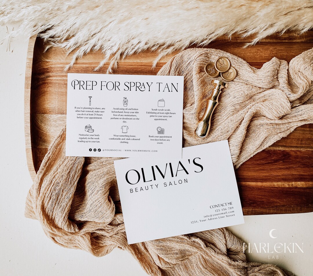 Editable Spray Tan Prep Card Template, DIY Artist Tanning Care Card ...