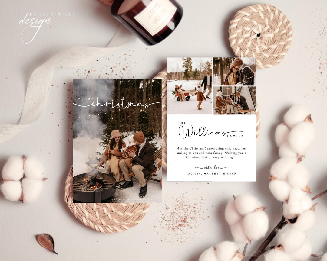 Editable Boho Christmas Card, Custom Retro Photo Christmas Cards ...