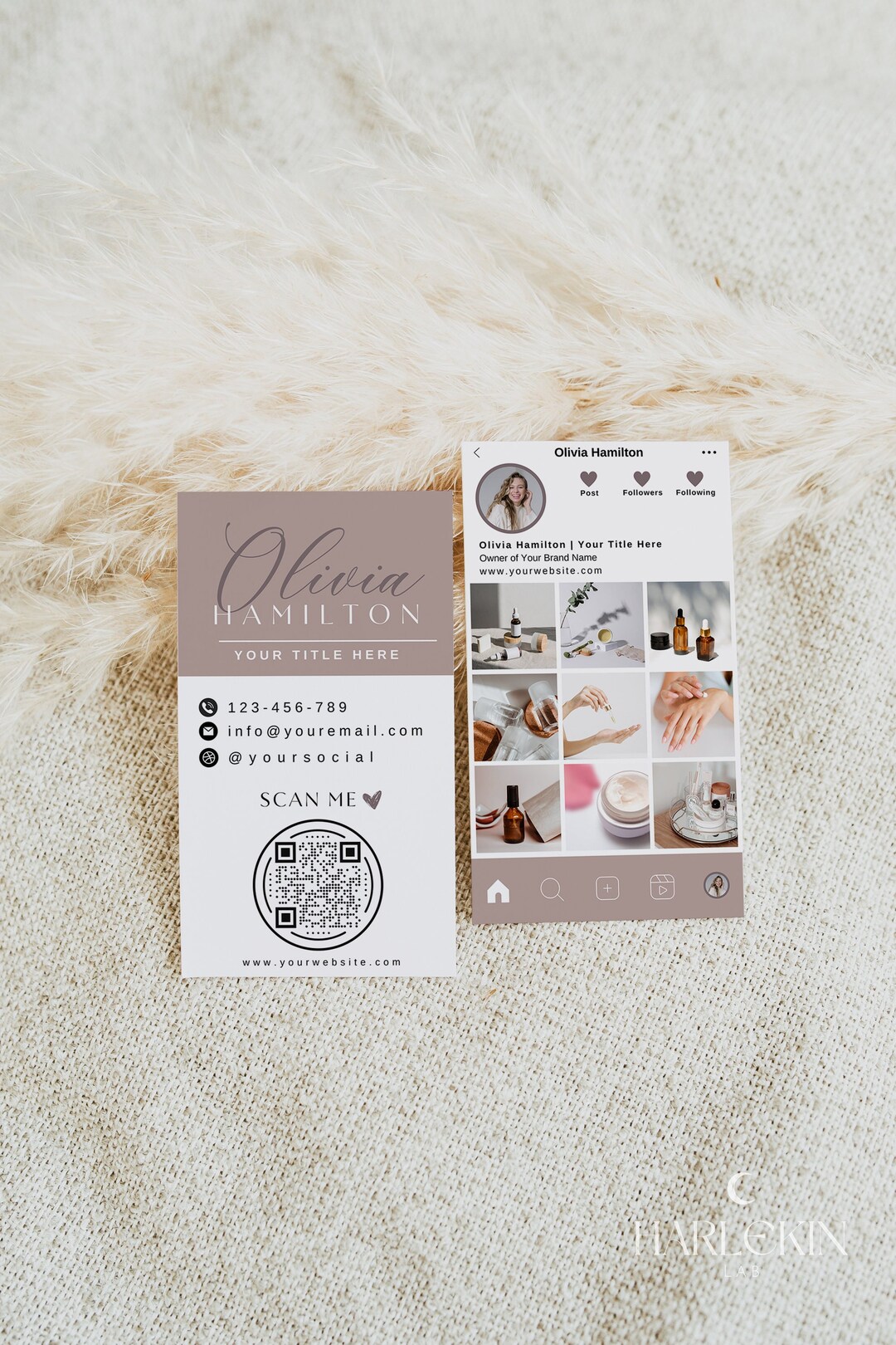 Printable Instagram Business Card With QR Code, Boho Name Card, Instant ...