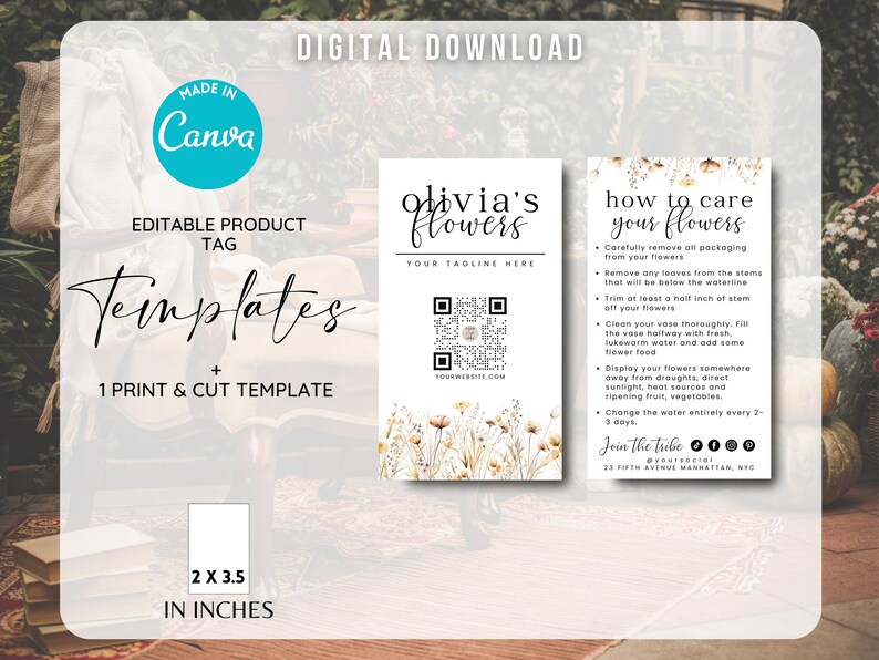 Editable Florist Hang Tag Template Customizable Minimal - Etsy UK