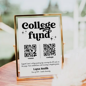 Editable College Fund Sign Template, DIY Grad Party QR Code Sign, Venmo ...