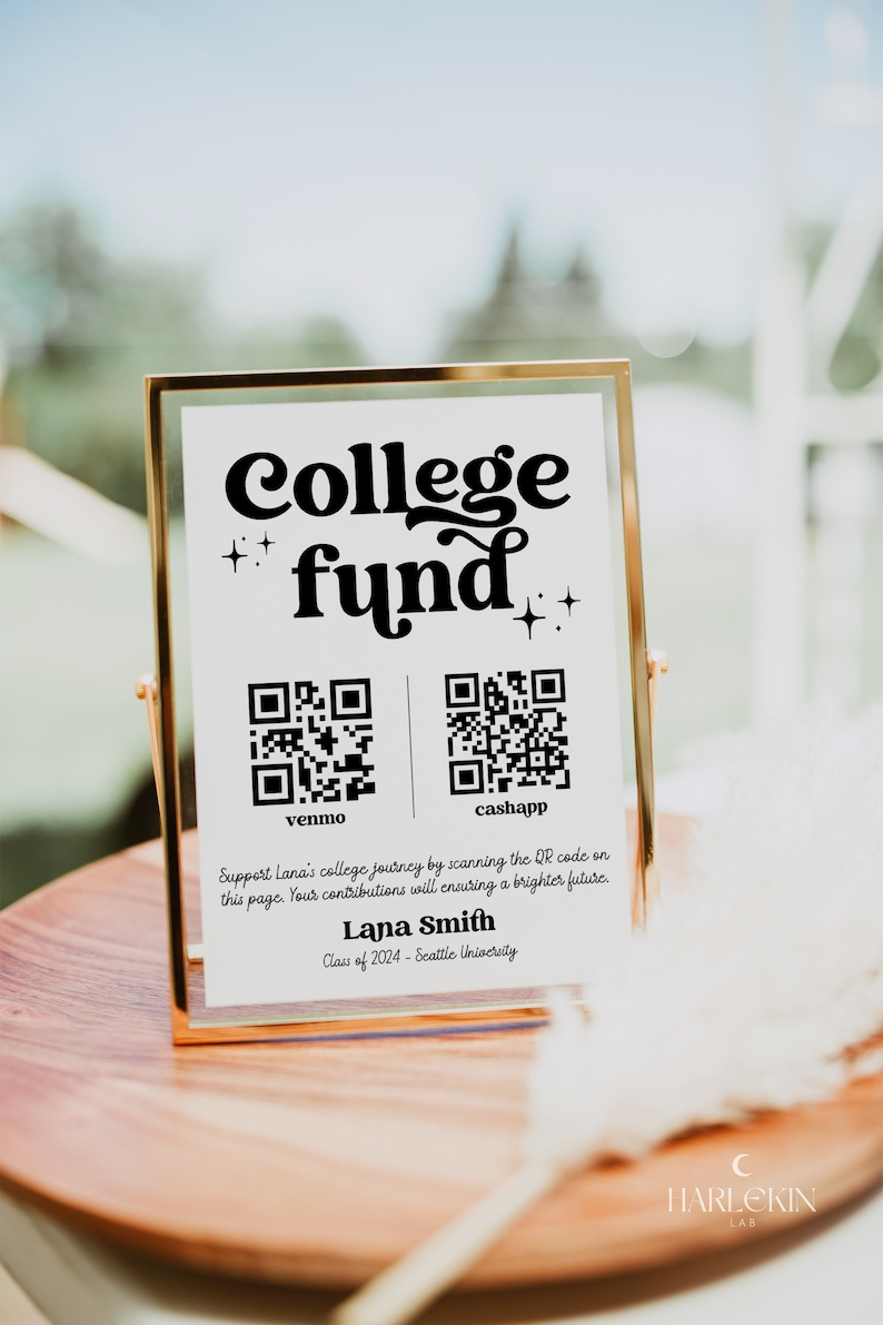 Editable College Fund Sign Template, DIY Grad Party QR Code Sign, Venmo ...