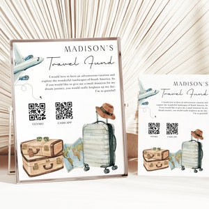 Editable Modern Travel Fund Sign, DIY Trendy Retirement Celebration QR ...