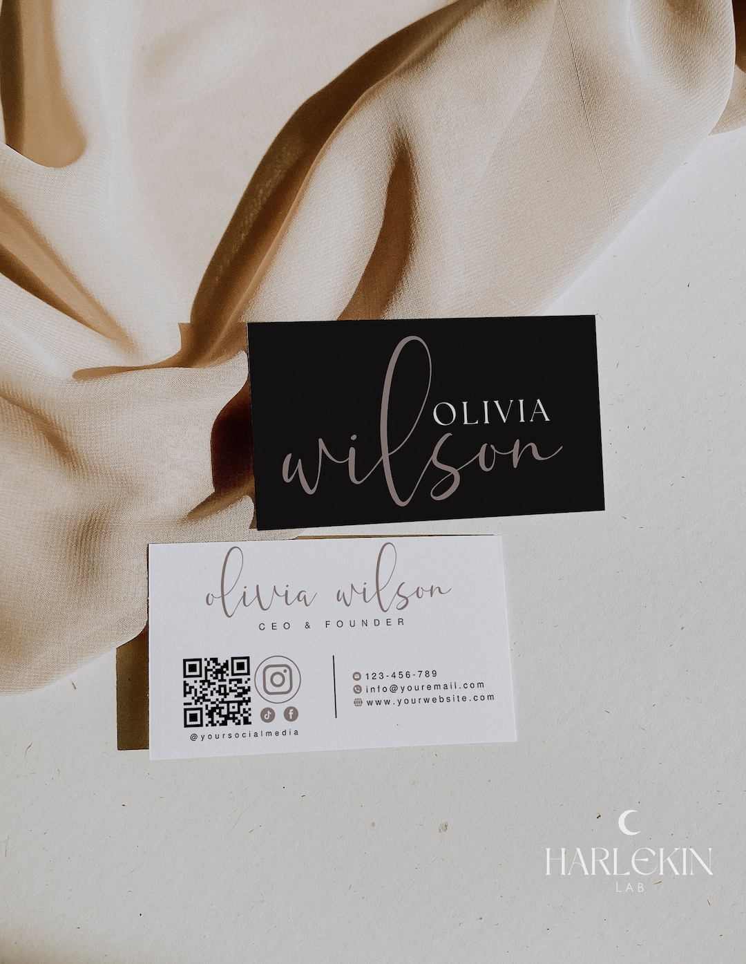 Editable Business Card Template, DIY Elegant Boho Name Card Design ...