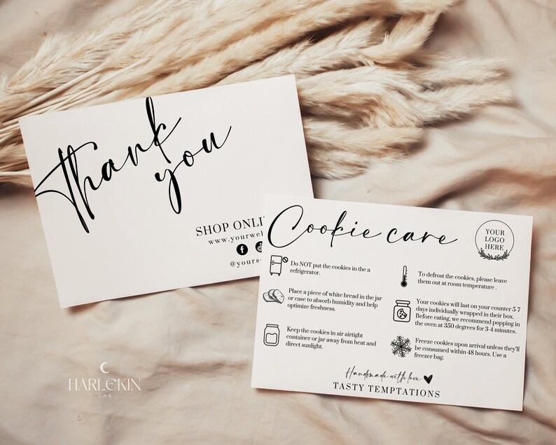 Editable Cookie Care Card Template, Bakery Business Thank You Card ...