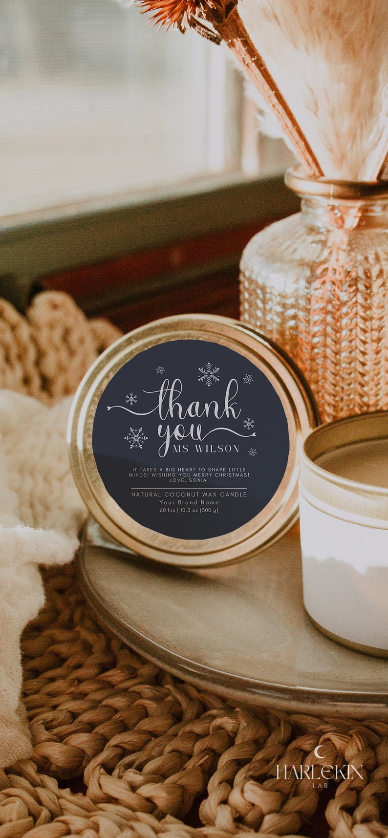 DIY Christmas Candle Label for Teachers, Customizable Canva Template ...