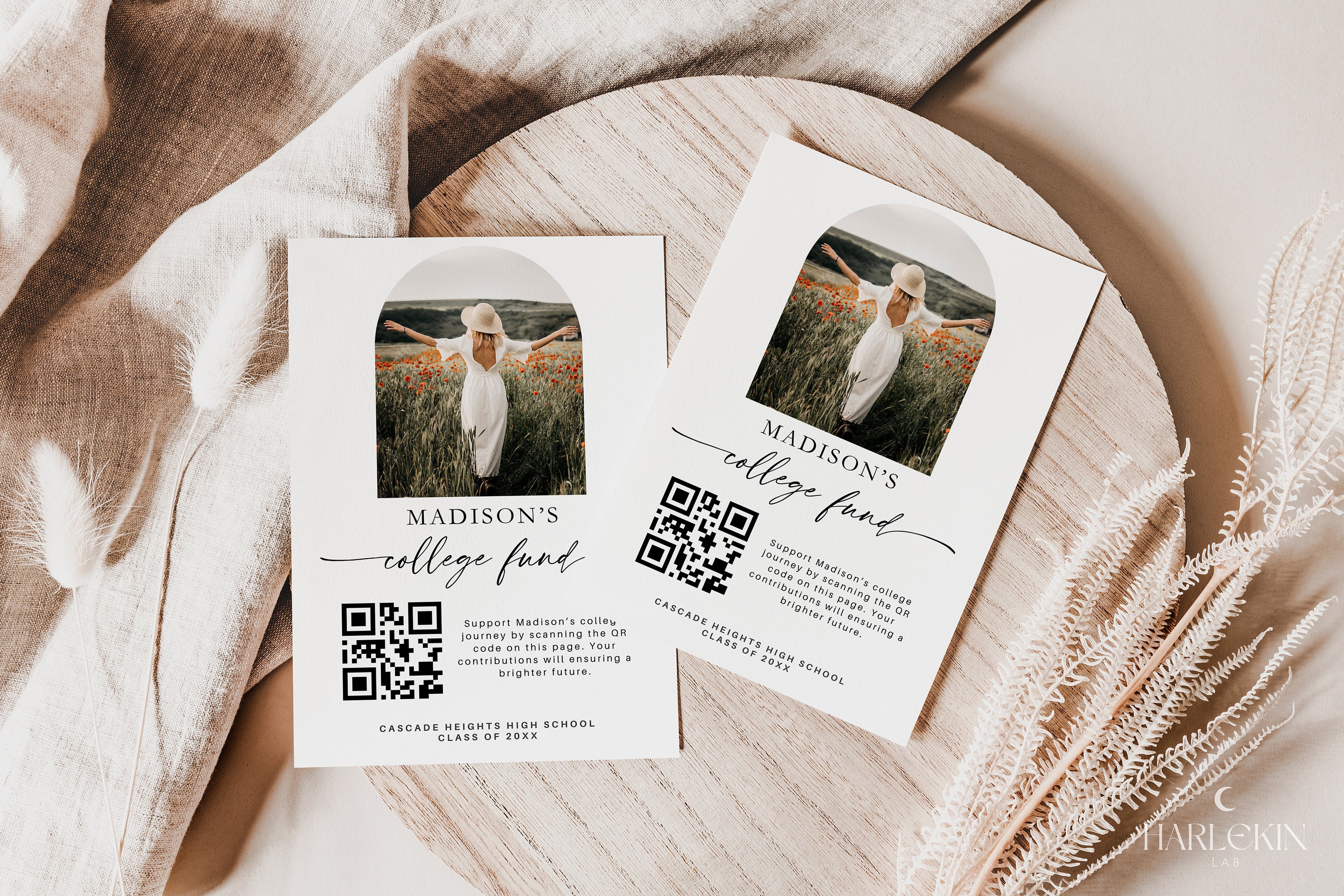 Editable Modern College Fund Card Template, DIY Photo Grad Party QR ...