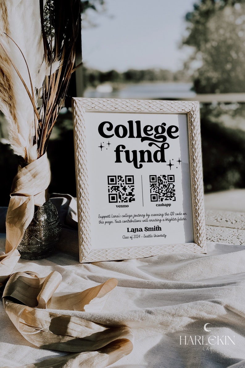 Editable College Fund Sign Template, DIY Grad Party QR Code Sign, Venmo ...