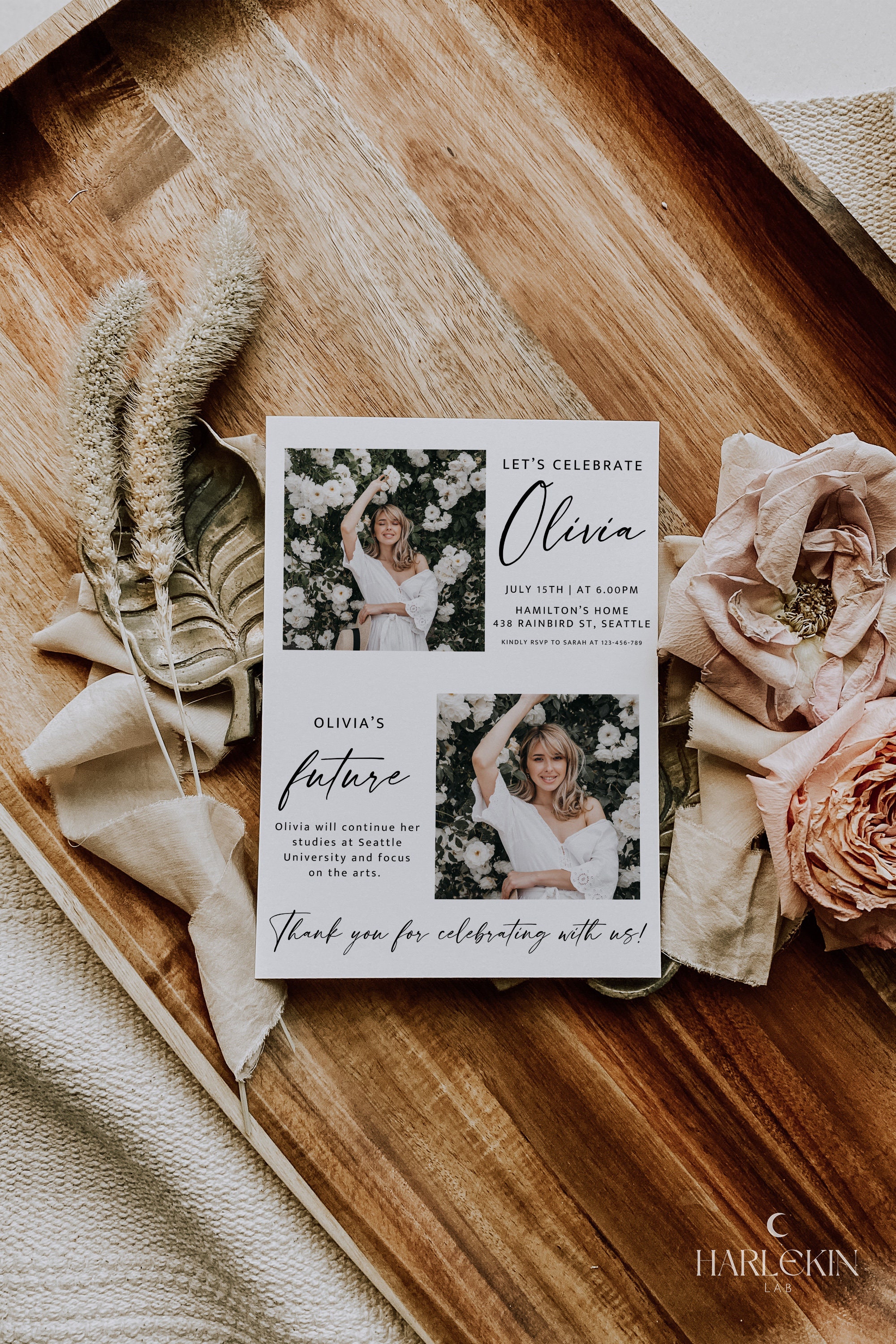 Editable Boho Graduation Announcement Card, DIY Senior Announcement ...