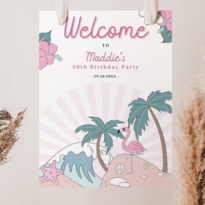 Editable Any Age Beach Birthday Party Decor Welcome Sign, DIY Printable ...