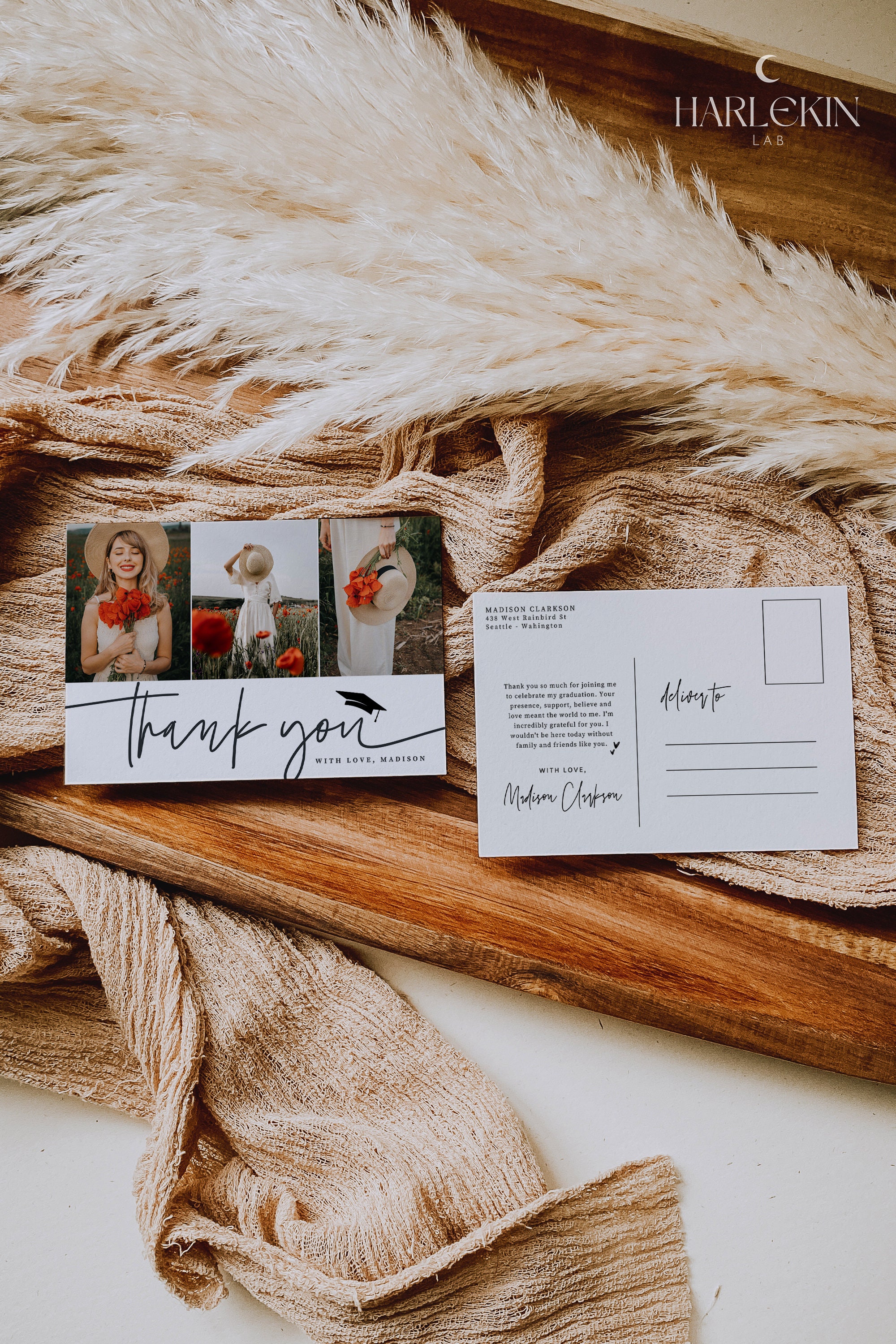 Editable Graduation Thank You Postcard, Photo High School College ...