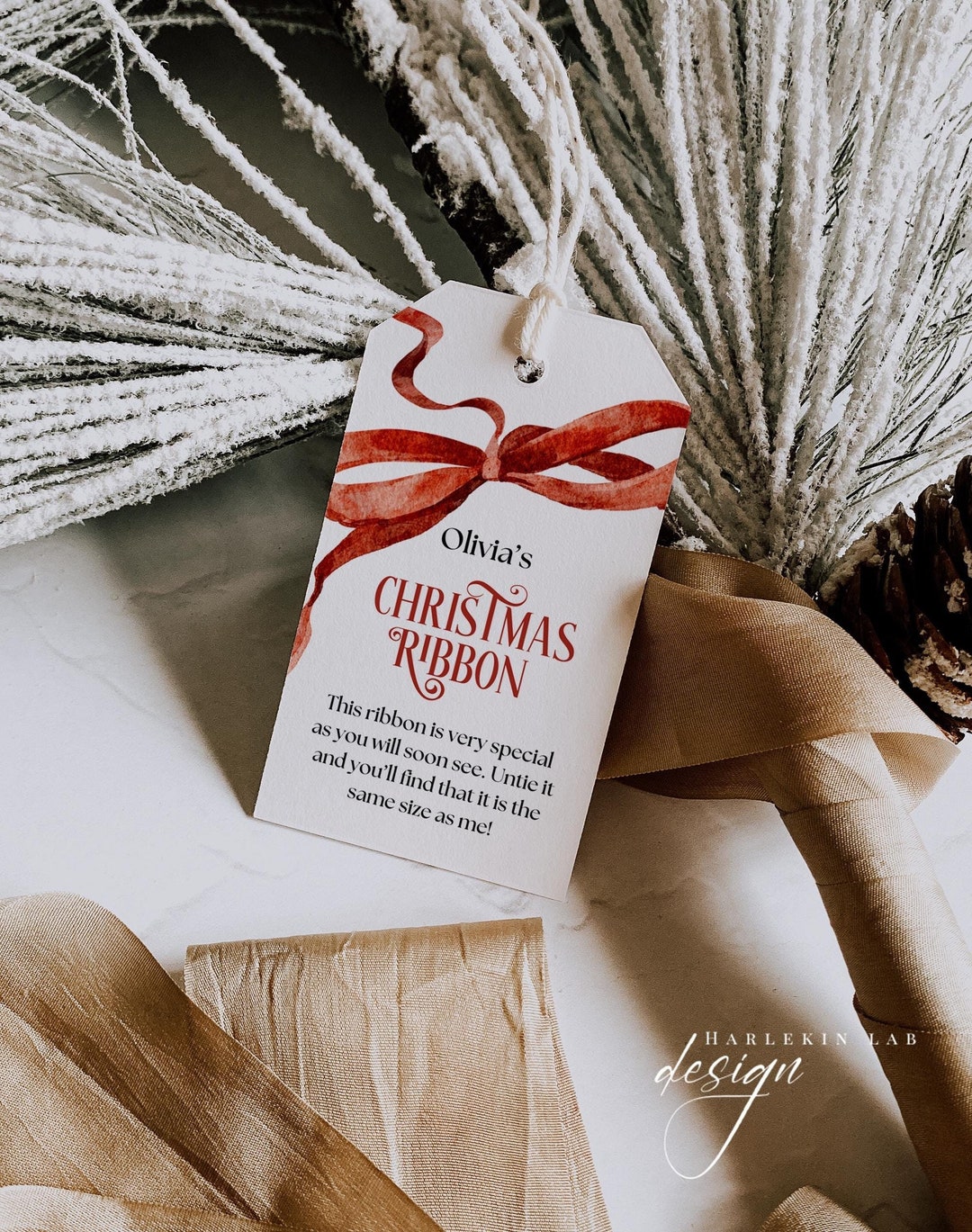 Editable Christmas Ribbon Ornament Tag, Kids Holiday Ribbon Ornament ...