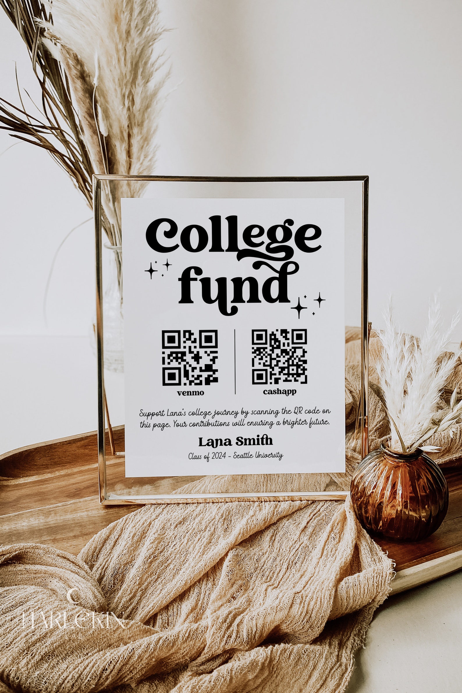 Editable College Fund Sign Template, DIY Grad Party QR Code Sign, Venmo ...