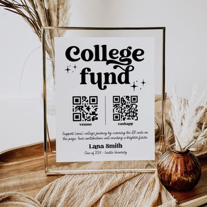 Editable College Fund Sign Template, DIY Grad Party QR Code Sign, Venmo ...