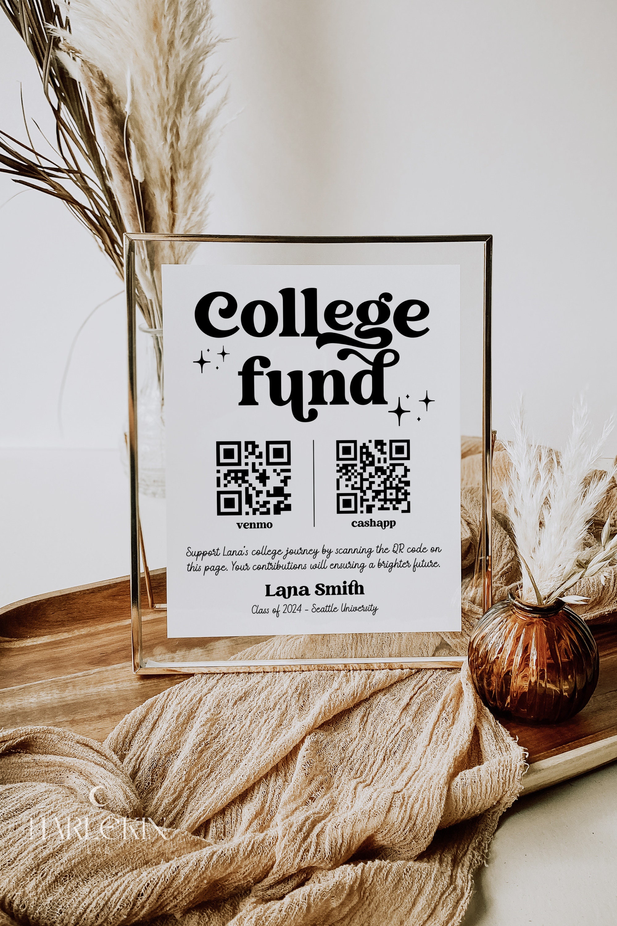 Editable College Fund Sign Template, DIY Grad Party QR Code Sign, Venmo ...