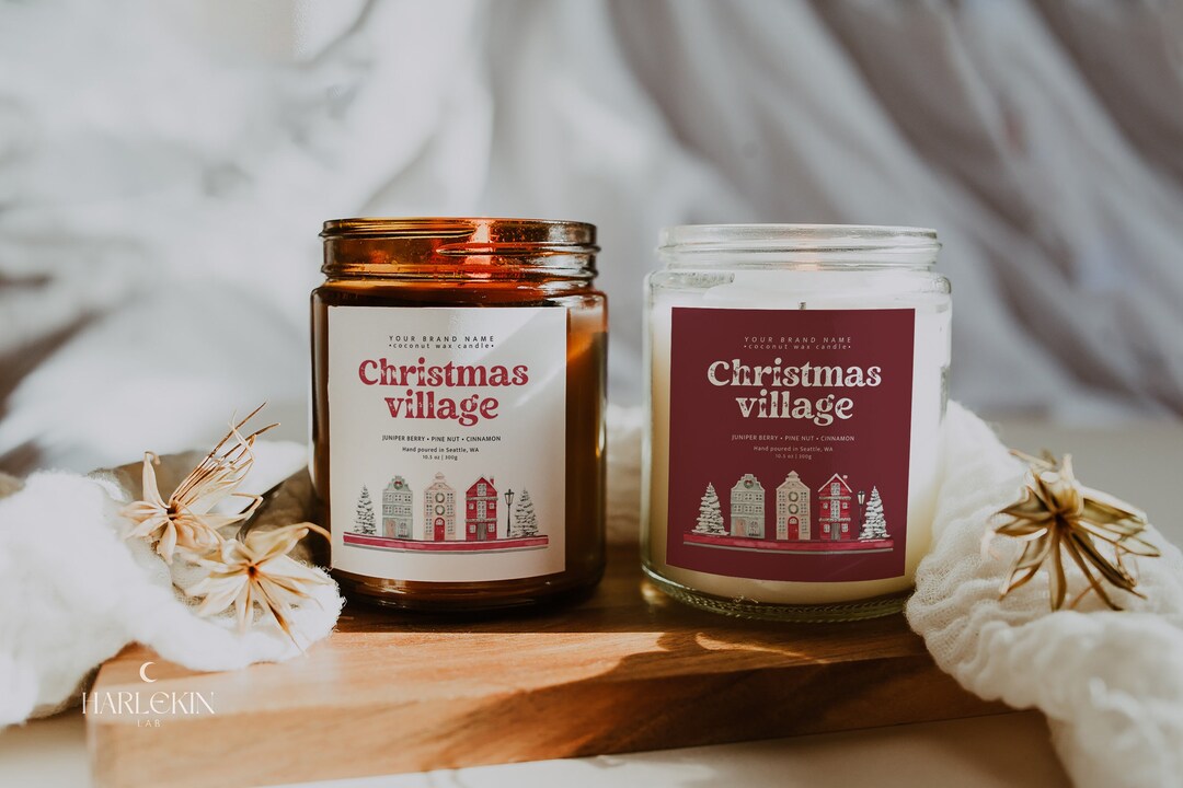 Editable Christmas Candle Label Set, Customizable Canva Template ...