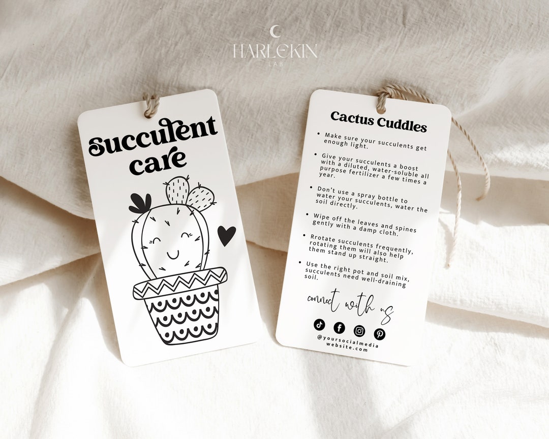 Editable Succulent Plant Care Card Guide, Cactus Care Tips Template ...