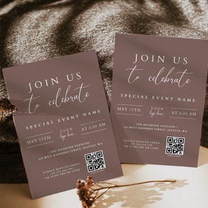 Boho Business Invitation Template, DIY QR Code Special Event Invitation ...